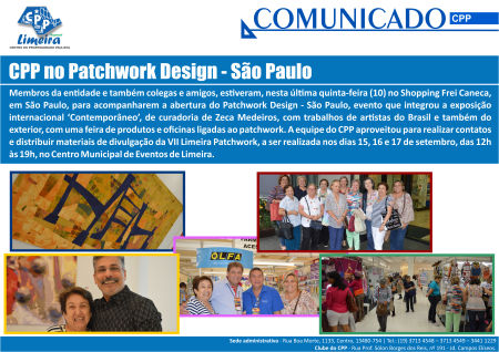 COMUNICADO – CPP no Patchwork Design – SP – CPP Limeira