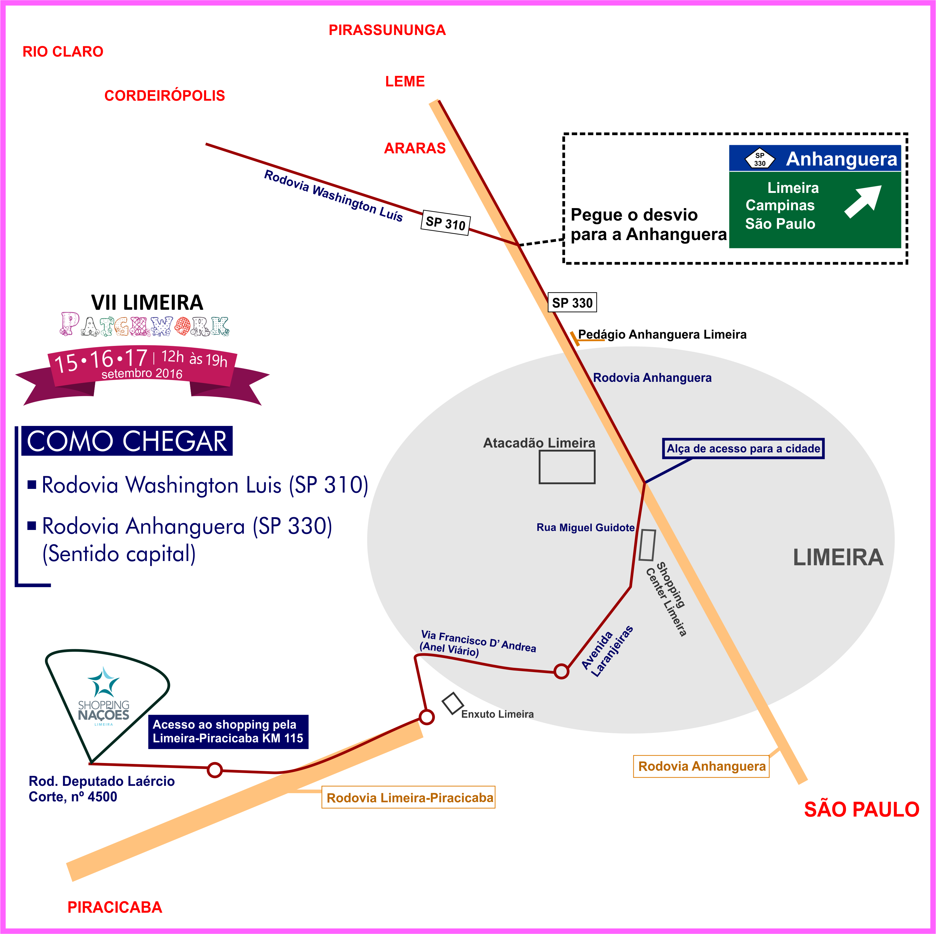 VII Limeira Patchwork: rotas de chegada ao Shopping Nações – CPP Limeira