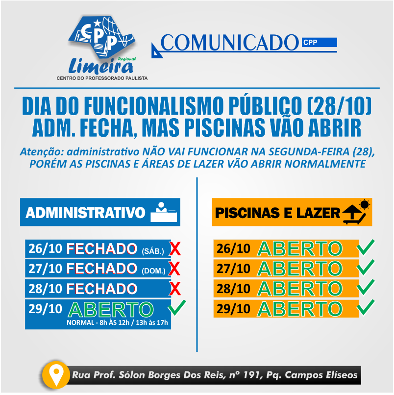 24.10.2019 – COMUNICADO – Dia do Funcionalismo – CPP Limeira