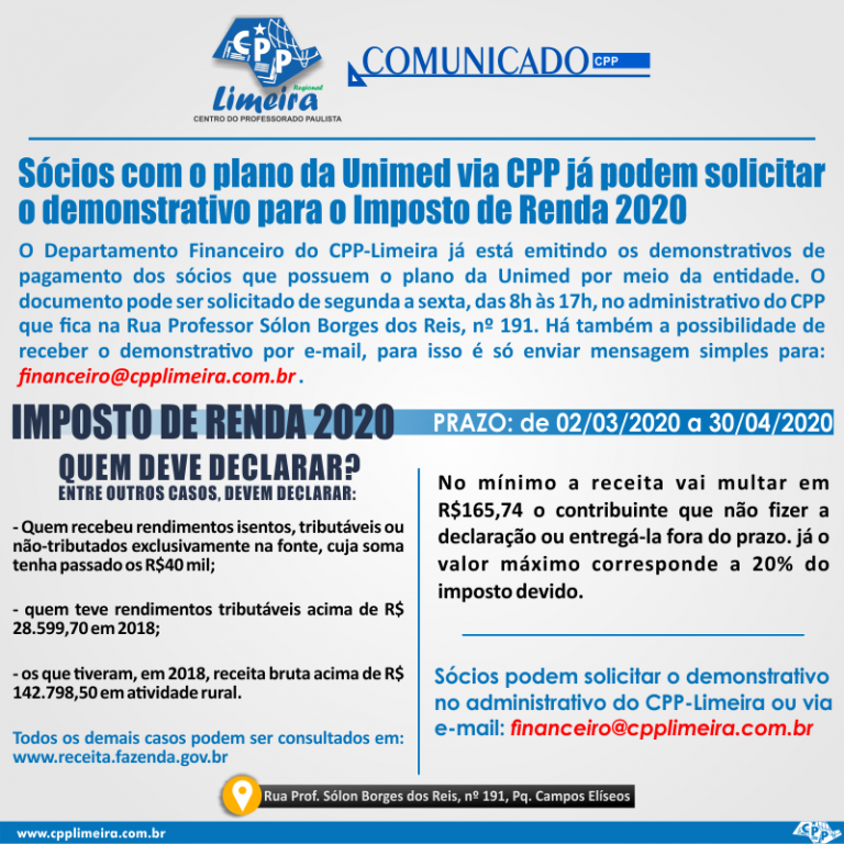 Sócios com o plano da Unimed via CPP já podem solicitar o demonstrativo para o Imposto de Renda ...