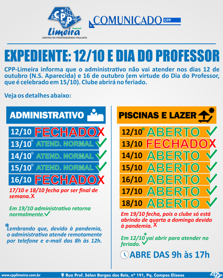 08.10.2020 - COMUNICADO - Expediente Dia do Professor - CPP Limeira