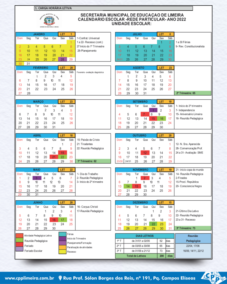 Município: confira o calendário escolar do ano letivo de 2022 – CPP Limeira