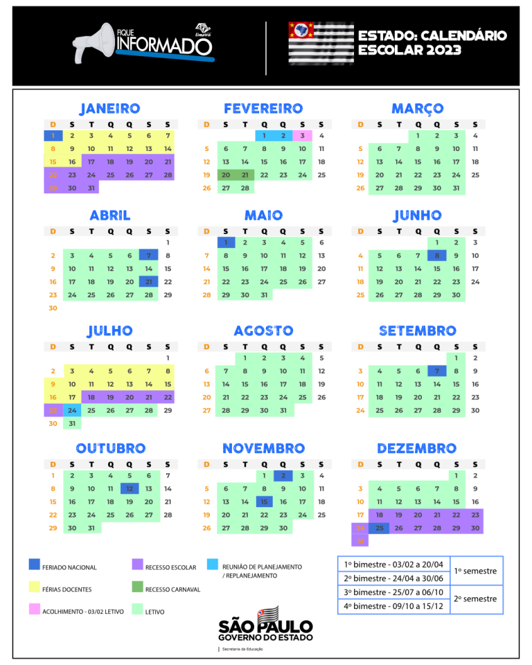 Estado: calendário escolar 2023 – CPP Limeira